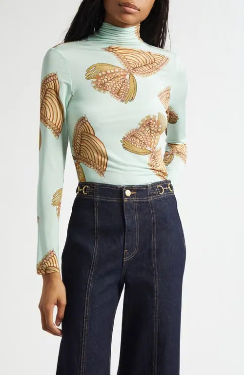 Ulla Johnson Aurelia Butterfly Print Turtleneck Top