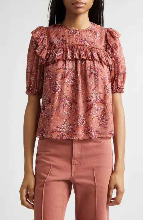 Ulla Johnson Jodie Puff Sleeve Floral Top - Oleander