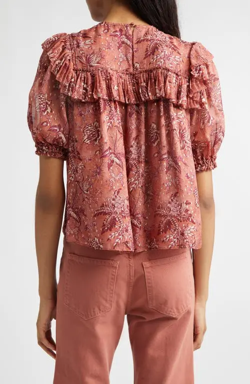 Ulla Johnson Jodie Puff Sleeve Floral Top - Oleander