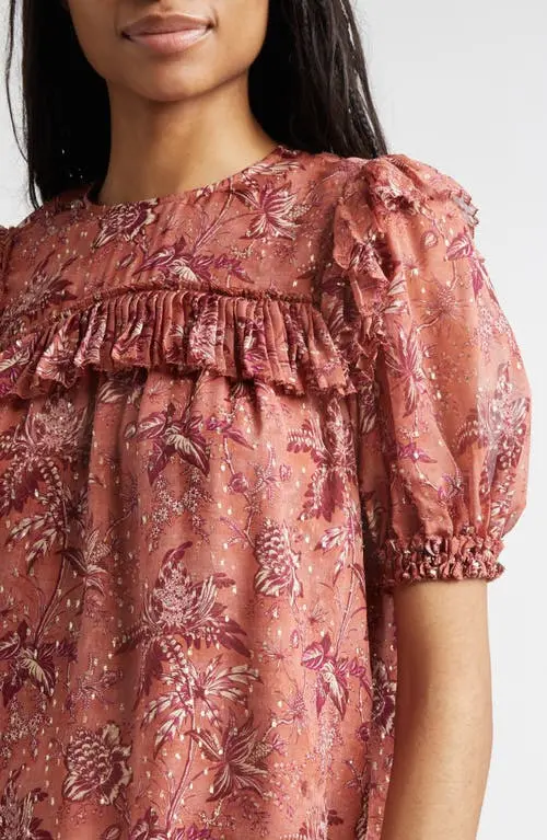 Ulla Johnson Jodie Puff Sleeve Floral Top - Oleander