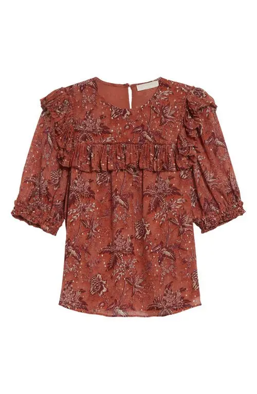 Ulla Johnson Jodie Puff Sleeve Floral Top - Oleander
