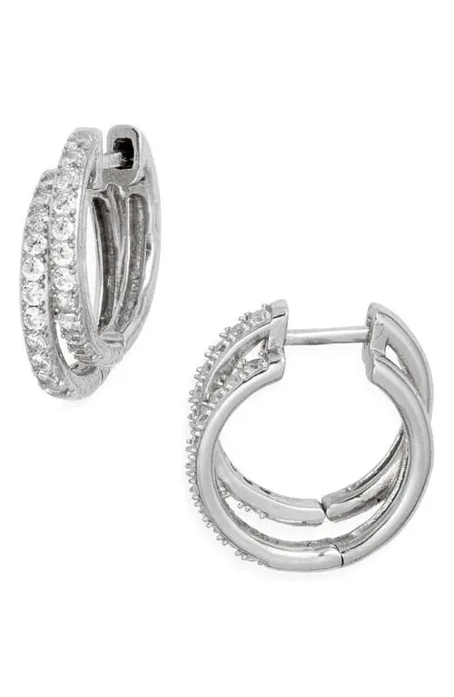 Nordstrom Cubic Zirconia Double Hoop Earrings - Platinum Plated