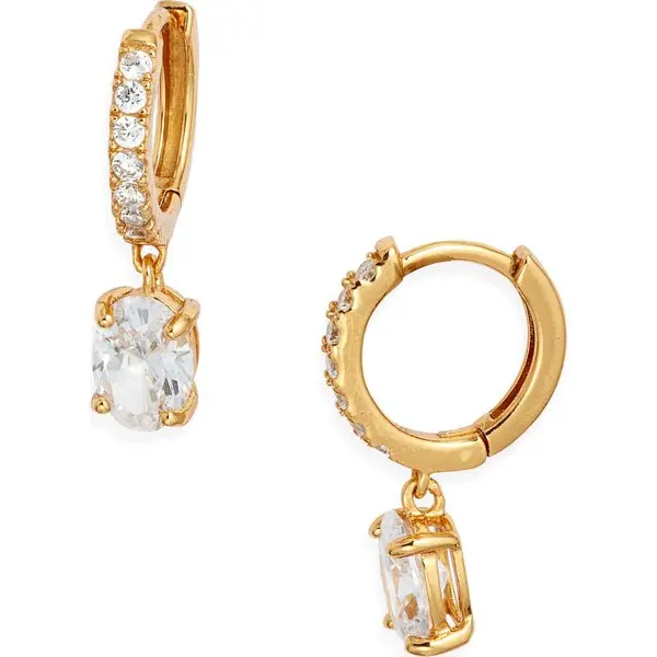 Nordstrom Cubic Zirconia Huggie Drop Earrings - 14k Gold Plated