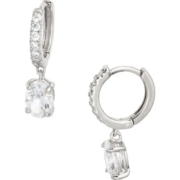Nordstrom Cubic Zirconia Huggie Drop Earrings - Platinum Plated