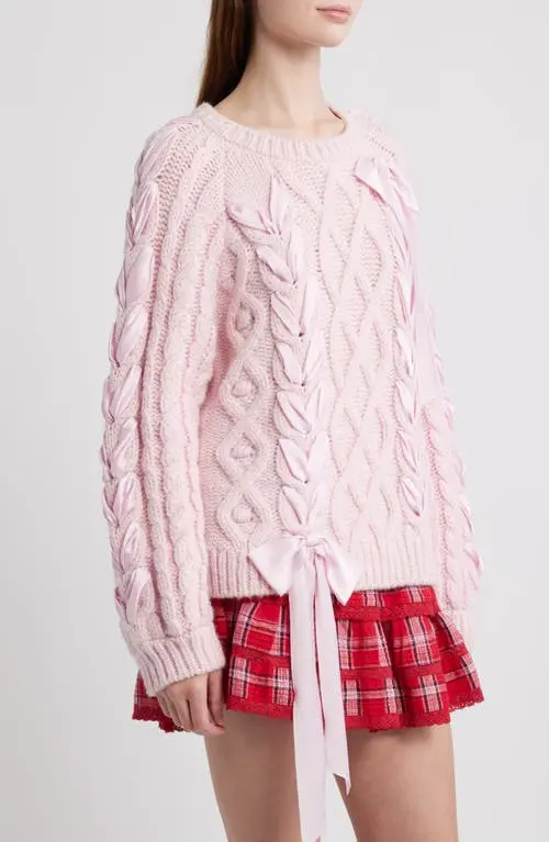 LoveShackFancy Kloss Ribbon Detail Alpaca-blend Cable Sweater - Ballet Slipper