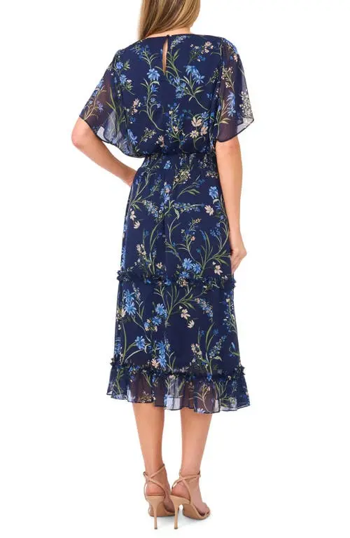 CECE DUPRAZ Floral Smock Waist Midi Dress
