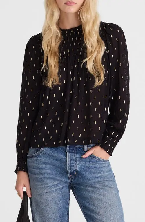 Madewell Smocked High Neck Long-sleeve Top