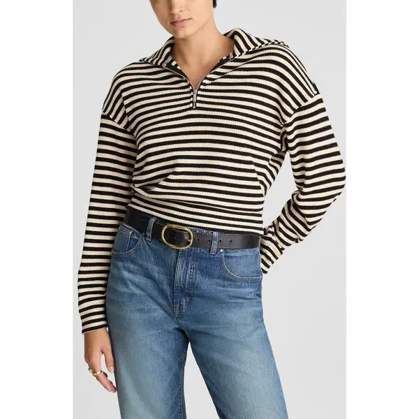 Madewell Stripe Rib-knit Half-zip Pullover