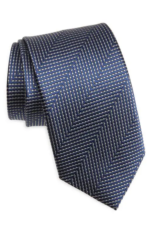 David Donahue Silk Stripe Neck Tie - Navy