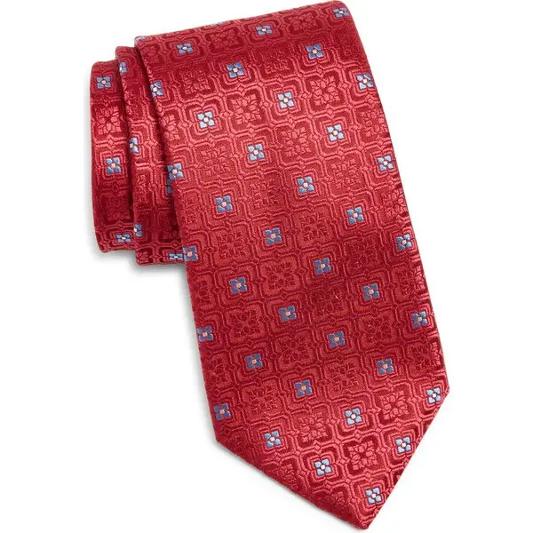 Canali Medallion Silk Standard Neck Tie - Bright Red