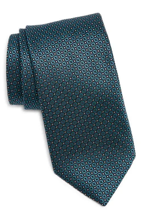 Canali Geometric Silk Neck Tie - Dark Green
