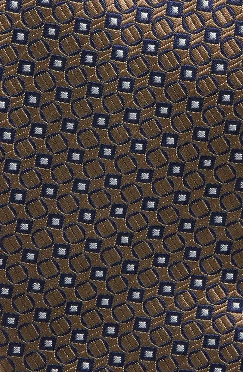 Canali Geometric Silk Neck Tie - Brown