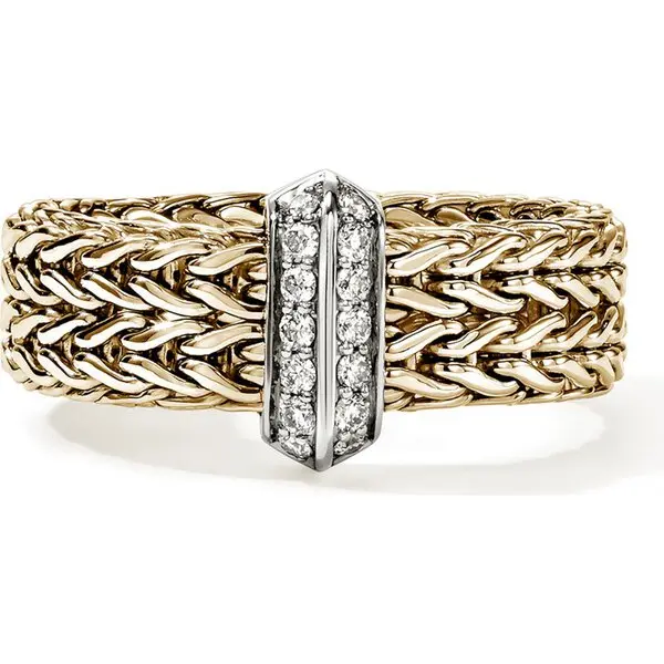 John Hardy Icon Link Ring With Diamonds - Gold