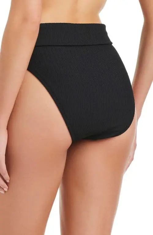 Sanctuary Rib High Waist Bikini Bottoms - Black