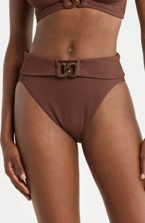 Sanctuary Rib High Waist Bikini Bottoms - Espresso