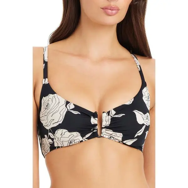Sanctuary Floral Print U-bar Bikini Top - Black