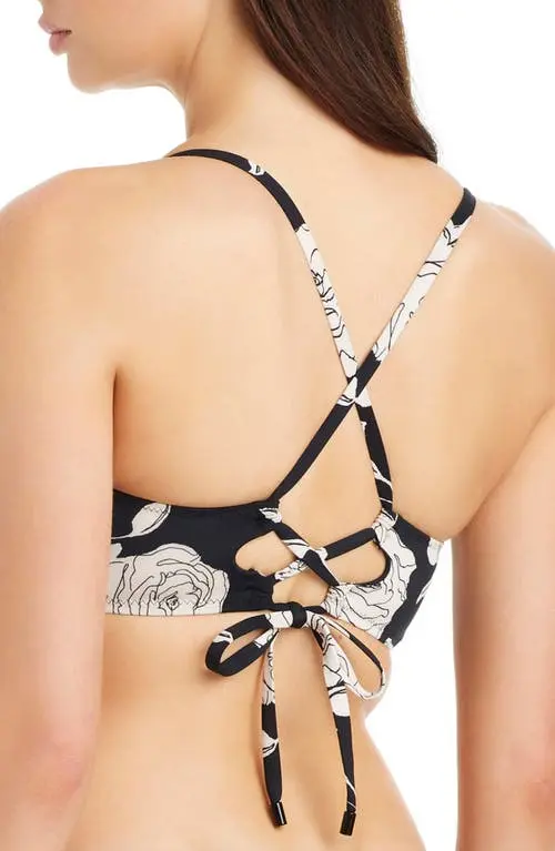 Sanctuary Floral Print U-bar Bikini Top - Black