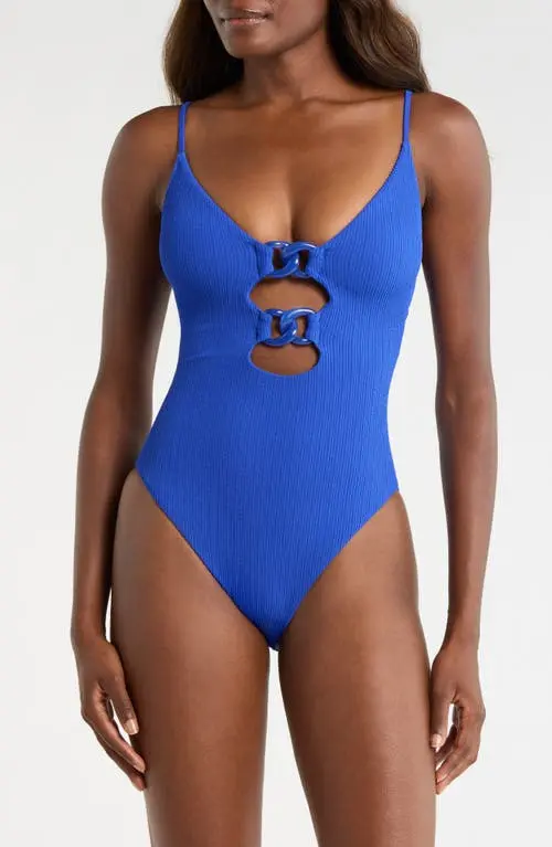 Sanctuary Keyhole Chain-link One-piece Swimsuit - Luminous Blue