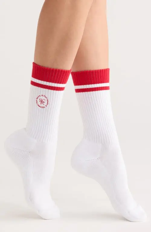 SPORTY & RICH Stripe Rib Socks - White/ruby