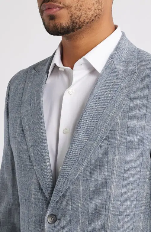 BOSS Huge Slim Fit Grey Glen Check Wool Suit - Open Blue