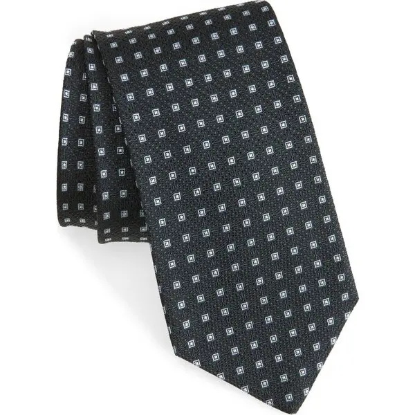 BOSS Geometric Jacquard Silk Tie - Dark Blue