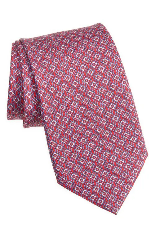 FERRAGAMO Gancini Silk Neck Tie - Rosso