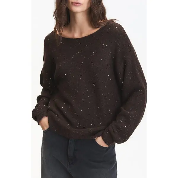 Deluc Catalpa Sequin V-back Sweater - Chocolate Brown