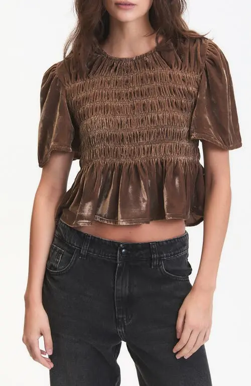 Deluc Velvet Peplum Top - Taupe