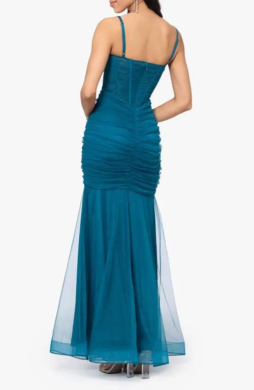 BLONDIE NITES Ruched Corset Mermaid Gown - Teal