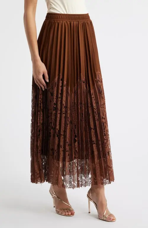 NIKKI LUND Sigrid Mixed Media Pleated Skirt - Brown