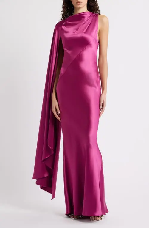 Acler Ropley Drape Bias Cut Satin Maxi Cocktail Dress - Iris
