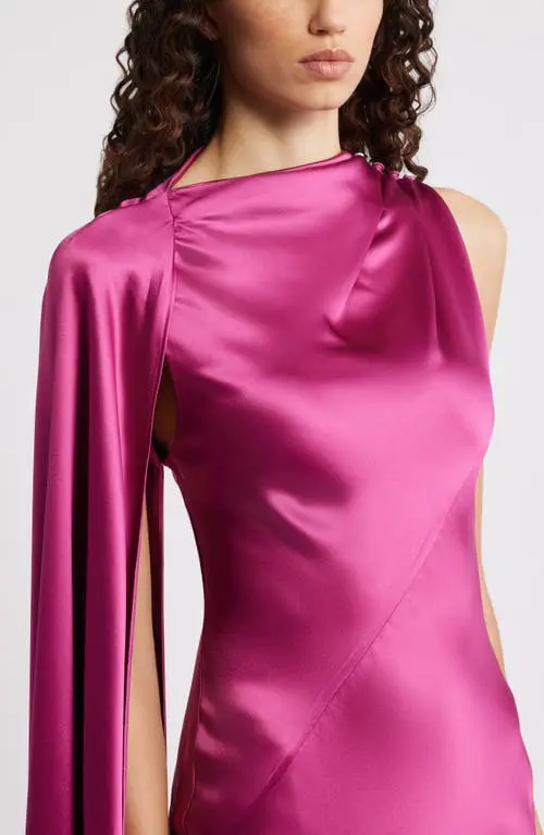 Acler Ropley Drape Bias Cut Satin Maxi Cocktail Dress - Iris