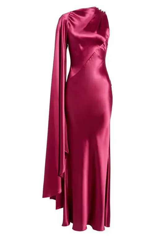 Acler Ropley Drape Bias Cut Satin Maxi Cocktail Dress - Iris