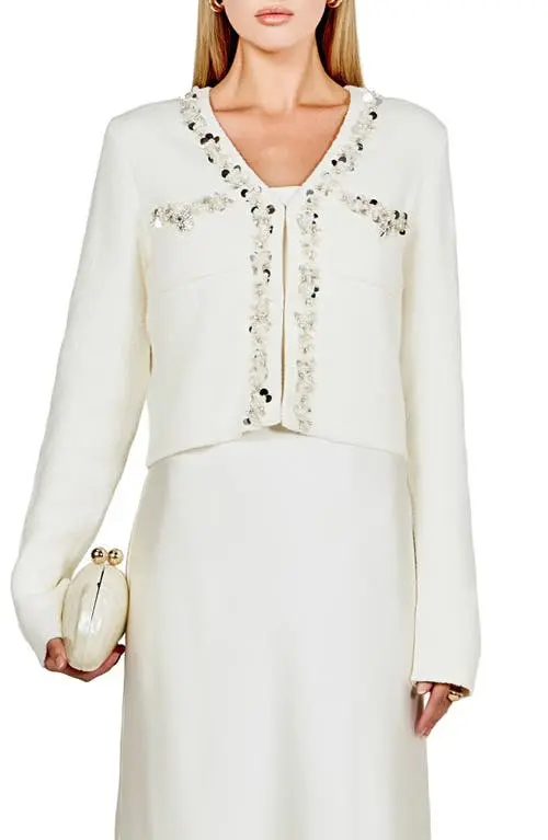 Endless Rose Jewel Trim Bouclé Cardigan - Ivory