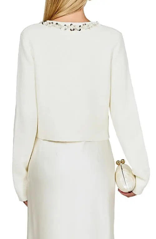 Endless Rose Jewel Trim Bouclé Cardigan - Ivory