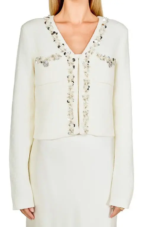 Endless Rose Jewel Trim Bouclé Cardigan - Ivory