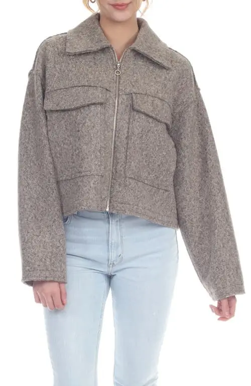 RAIN AND ROSE Faux Shearling Crop Utility Jacket - Grey