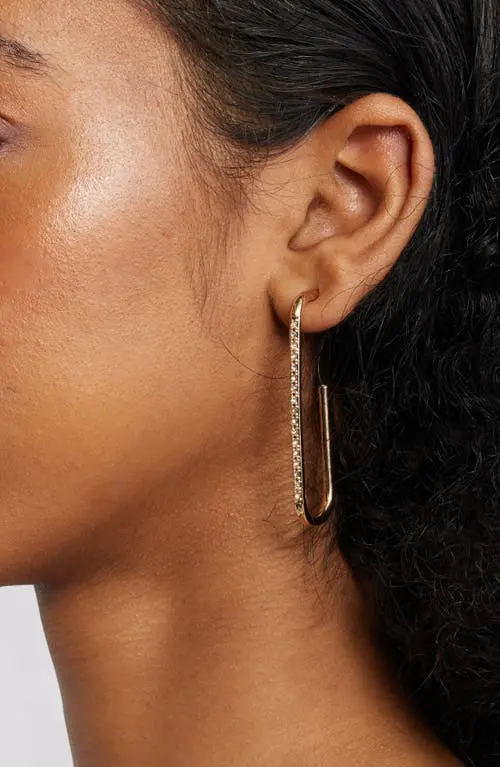 OPEN EDIT Pavé Elongated Hoop Earrings - Clear- Gold
