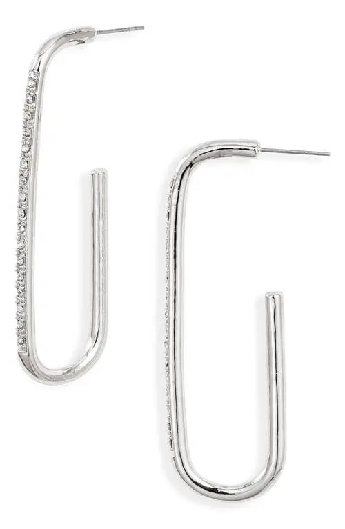 OPEN EDIT Pavé Elongated Hoop Earrings - Clear- Silver