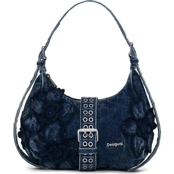 Desigual Floral Appliqué Denim Shoulder Bag