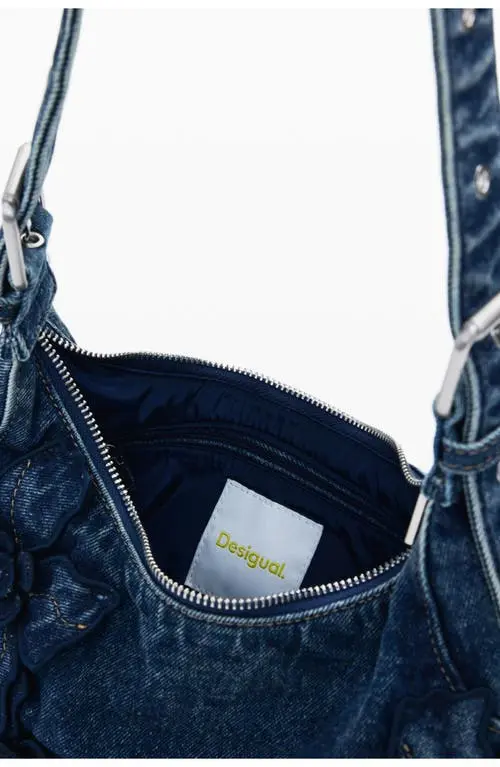 Desigual Floral Appliqué Denim Shoulder Bag