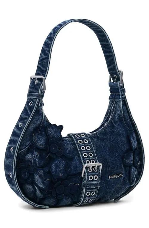 Desigual Floral Appliqué Denim Shoulder Bag