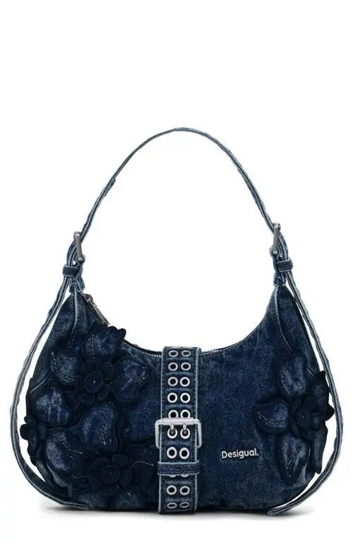 Desigual Floral Appliqué Denim Shoulder Bag