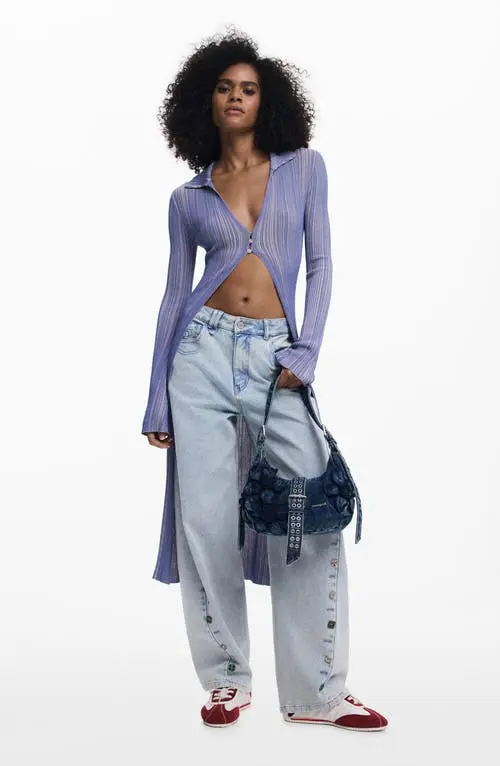 Desigual Floral Appliqué Denim Shoulder Bag