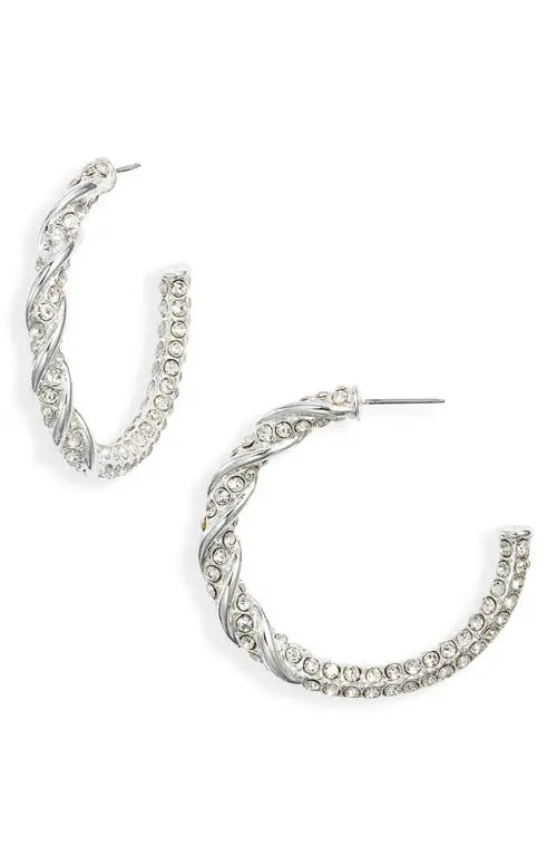 OPEN EDIT Crystal Pavé Hoop Earrings - Clear- Silver