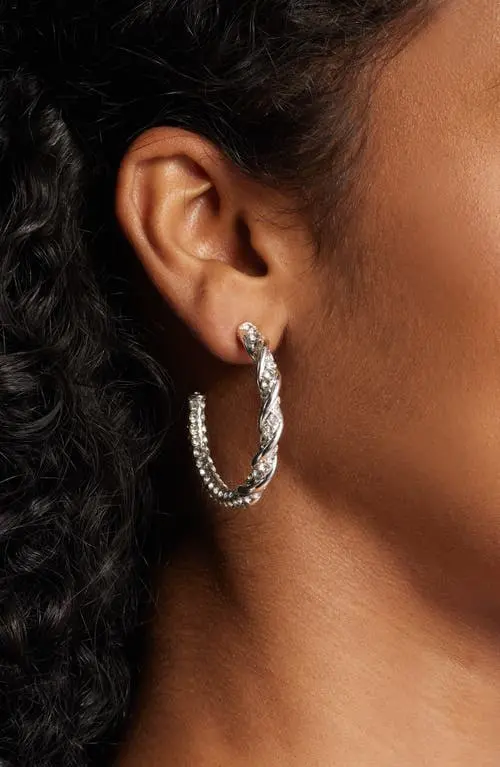 OPEN EDIT Crystal Pavé Hoop Earrings - Clear- Silver