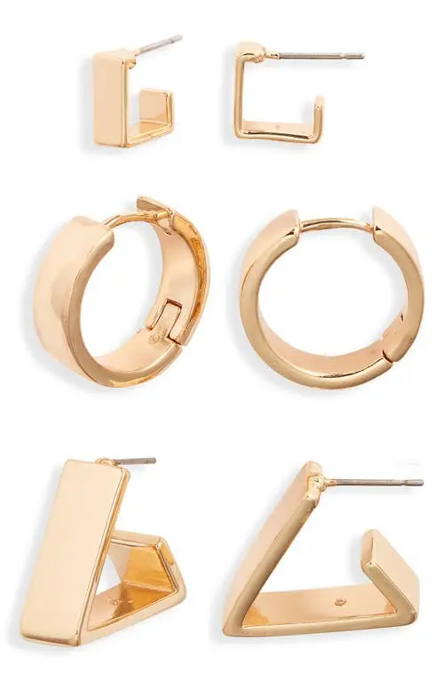OPEN EDIT Geometric Hoop Earrings Set Of 3 - Gold