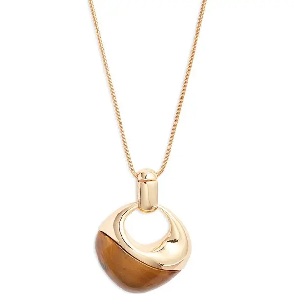 OPEN EDIT Pendant Necklace - Brown- Gold