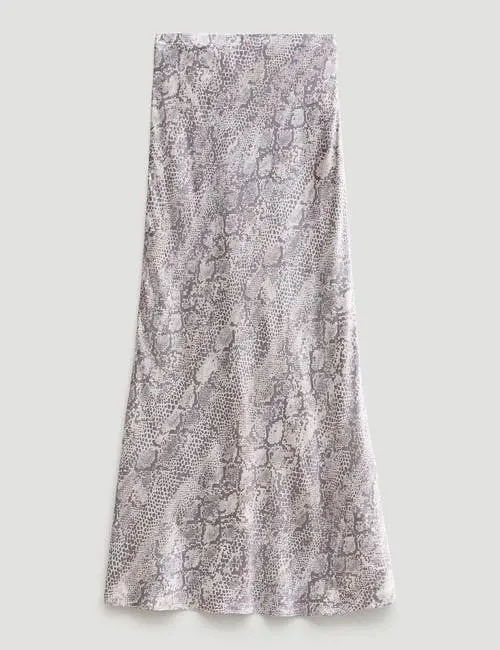 HUSH Simone Slinky Midi Skirt - Natural Snake Grey