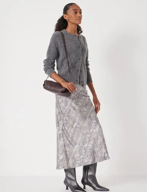 HUSH Simone Slinky Midi Skirt - Natural Snake Grey
